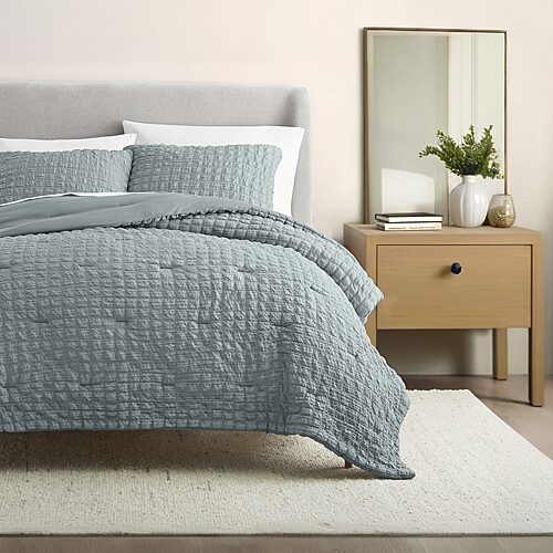 Ienjoy Home Textured Seersucker Box 3-Pc. Comforter Set  Full/Queen - Light blue