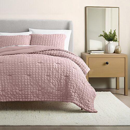 Ienjoy Home Textured Seersucker Box 3-Pc. Comforter Set  Twin/Twin Xl - Rose