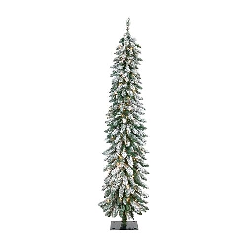 Northlight 6ft Pre Lit Pencil Flocked Alpine 6 Foot Flocked Pine Christmas Tree  One Size  Green
