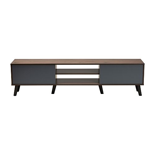 Baxton Studio Clapton Modern and Contemporary Multi-Tone Grey and Walnut Brown Finished Wood TV Stand for big TV  TV stand with storage  cord...