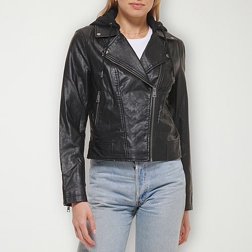 Click here for Levis Womens Faux Leather Hooded Motorcycle Jacket... prices