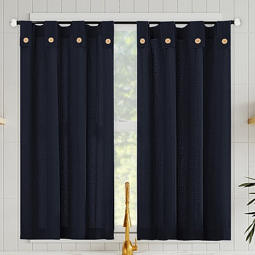 Click here for Cotton Blend Button Tab Top Cafe Curtain Pair - Na... prices