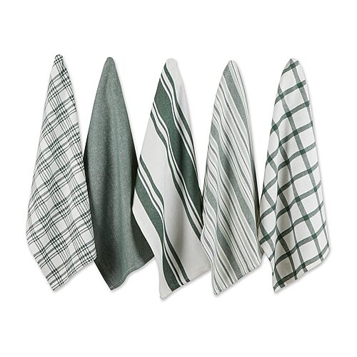 Design Imports Assorted Woven  Kitchen Dishtowel Set  18x28  Dark Green  5 Piece - Dark Green