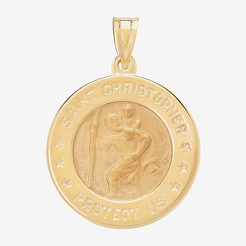 Click here for Saint Christopher Unisex Adult 14K Gold Round Pend... prices