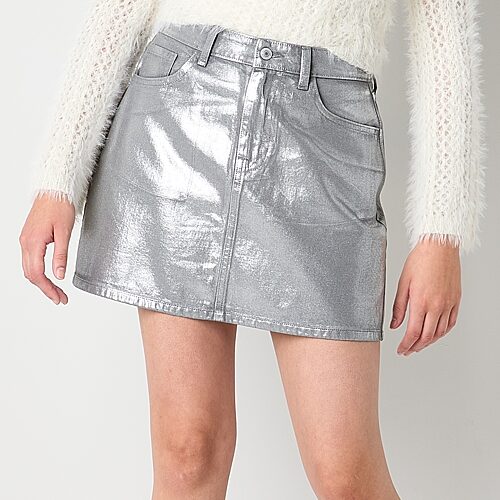 Arizona Womens Juniors Mid Rise A-Line Skirt  0  Gray