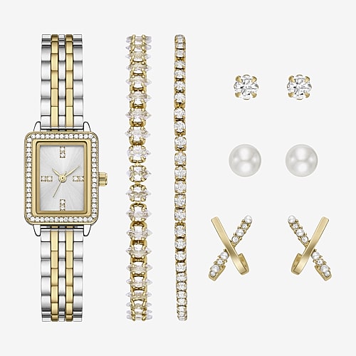 Click here for Womens Crystal Accent Two Tone 9-pc. Watch Boxed S... prices