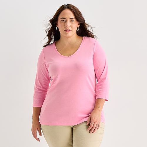 Click here for St. Johns Bay Womens Plus V Neck 3/4 Sleeve T-Shir... prices