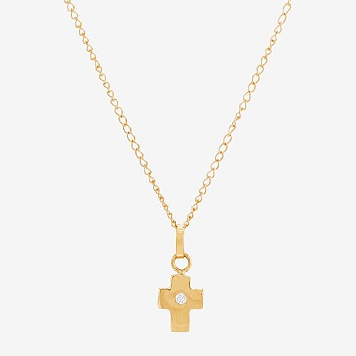 Click here for Girls White Diamond 14K Gold Cross 13 Inch Pendant... prices