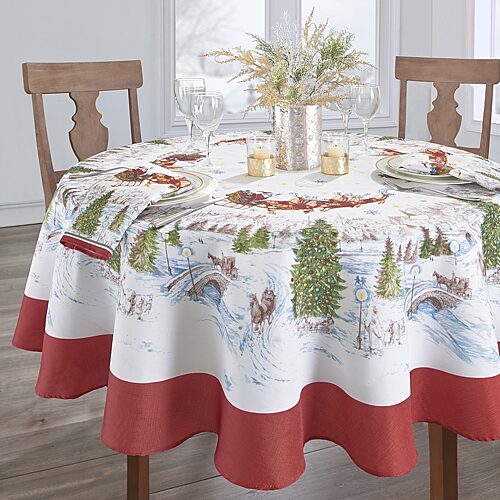Click here for Elrene Santas Snowy Sleighride Tablecloth - 70 - M... prices