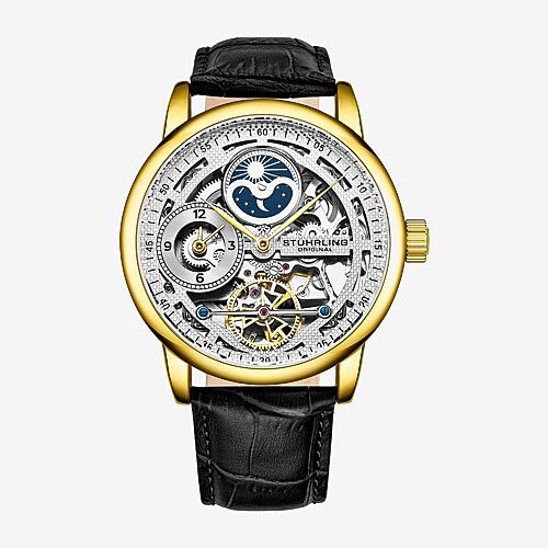 Click here for Stuhrling Mens Automatic Black Leather Strap Watch... prices