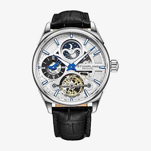 Click here for Stuhrling Mens Automatic Black Leather Strap Watch... prices