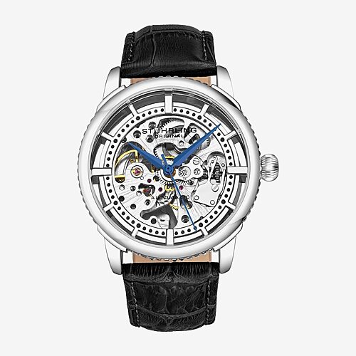 Click here for Stuhrling Mens Automatic Black Leather Strap Watch... prices