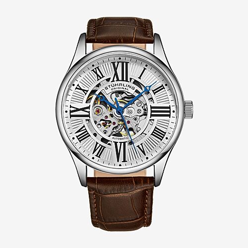Click here for Stuhrling Mens Automatic Brown Leather Strap Watch... prices