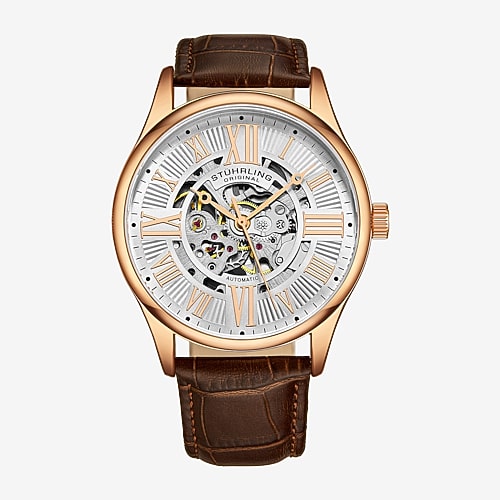 Click here for Stuhrling Mens Automatic Black Leather Strap Watch... prices