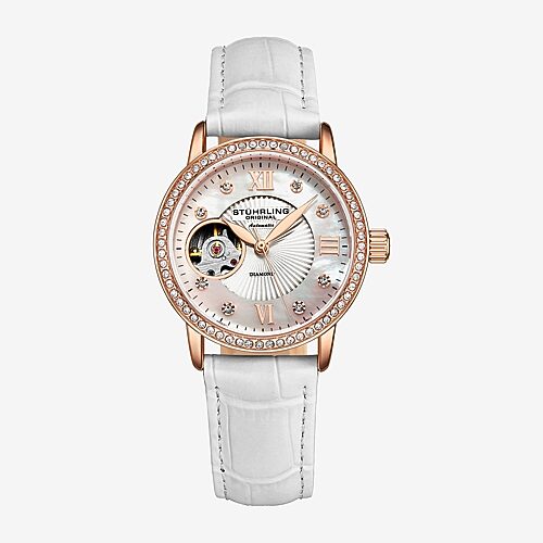 Click here for Stuhrling Womens Automatic White Leather Strap Wat... prices