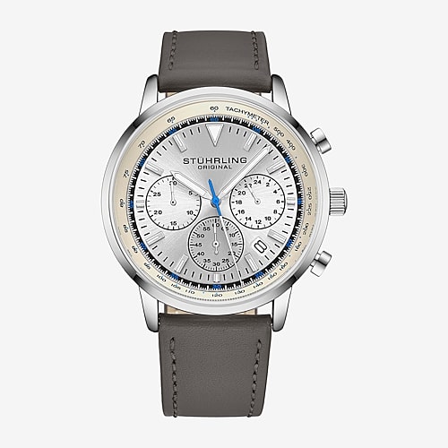 Click here for Stuhrling Mens Gray Leather Strap Watch 3986l 1  O... prices