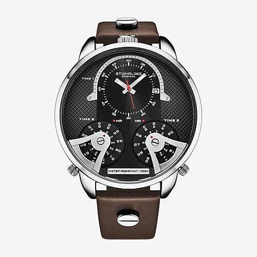 Click here for Stuhrling Mens Brown Leather Strap Watch 4051 1  O... prices