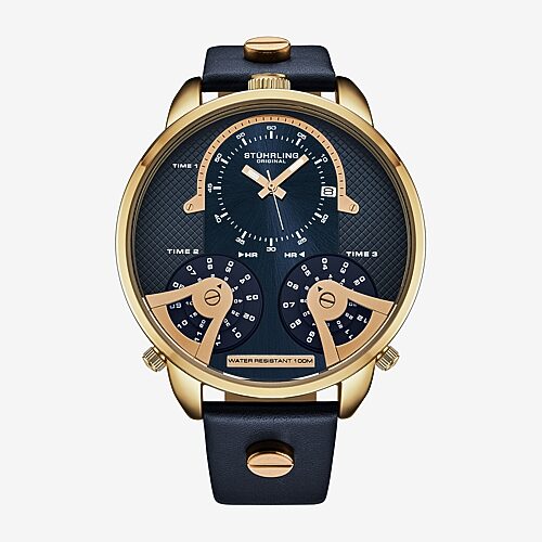 Click here for Stuhrling Mens Blue Leather Strap Watch 4051 2  On... prices