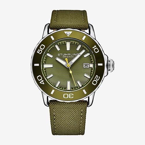Click here for Stuhrling Aquadiver Mens Green Strap Watch 4049 2... prices