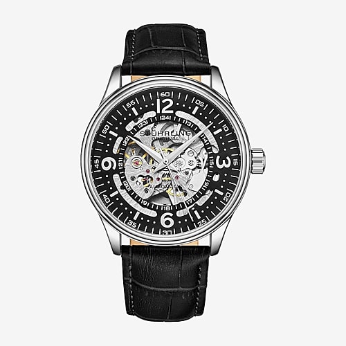 Click here for Stuhrling Mens Automatic Black Leather Strap Watch... prices