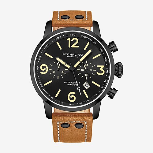 Click here for Stuhrling Mens Brown Leather Strap Watch 3956 4  O... prices
