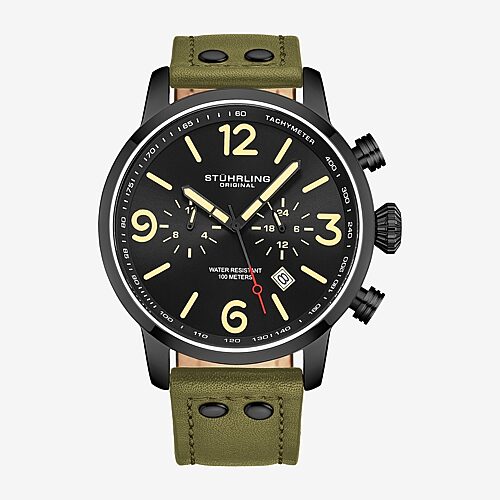 Click here for Stuhrling Mens Green Leather Strap Watch 3956 5  O... prices