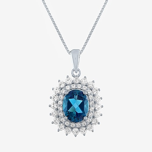 Click here for Womens Gemstone Sterling Silver Oval Halo Pendant... prices