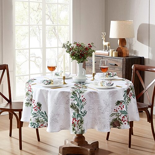 Click here for Elrene Holly Berry Flourish Holiday Fabric Round T... prices