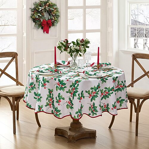 Click here for Elrene Classic Holly Scallop Border Round Tableclo... prices