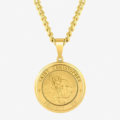 Click here for St. Christopher Medallion Mens Stainless Steel Rou... prices