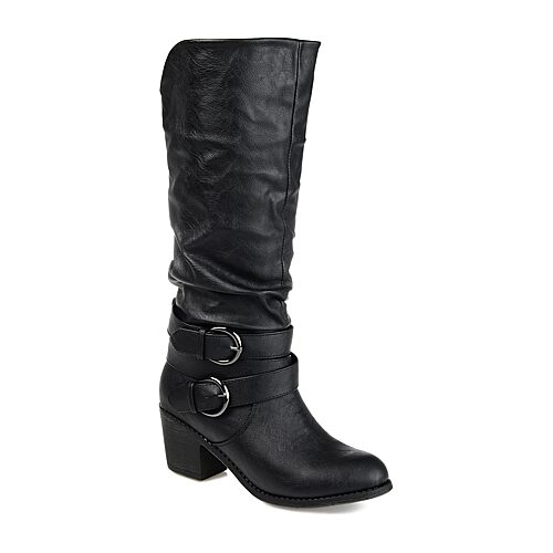 Journee Collection Womens Late Wide Calf Rouched Buckle Mid Shaft Block Heel Boots - Black