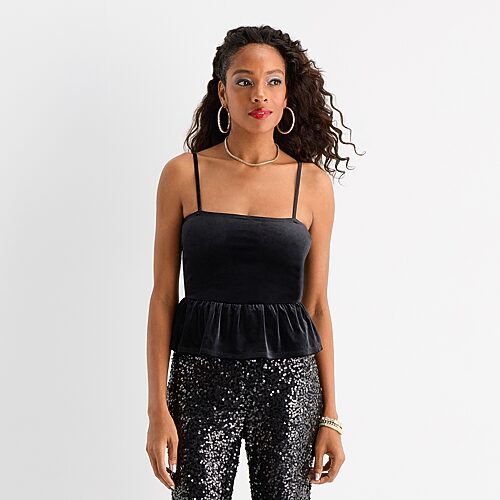 Click here for Jingle Ball Womens Square Neck Sleeveless Peplum T... prices