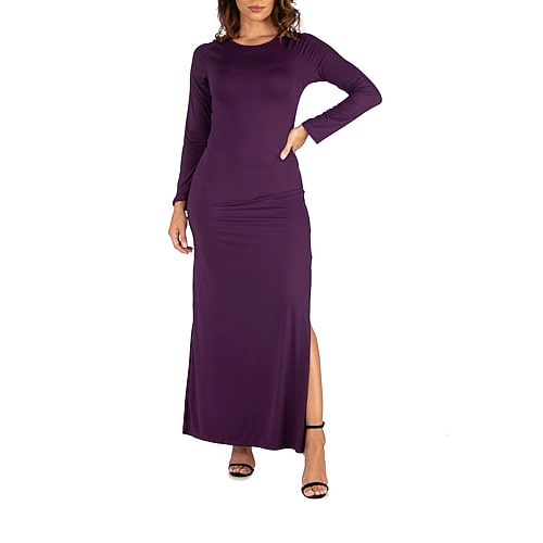 24/7 Comfort Apparel Womens Side Slit Fitted Maxi Dress  1x  Purple
