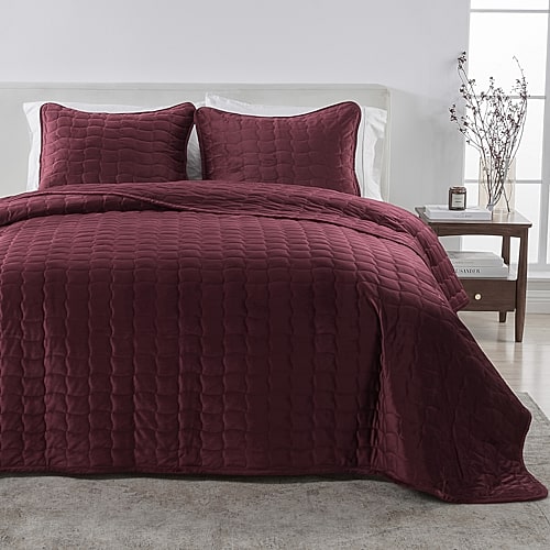 Click here for Linery Box-Stitched Dual-Side Velvet Quilt Set  On... prices
