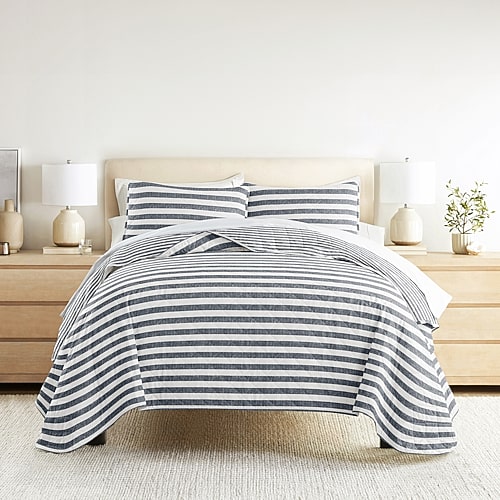 ienjoy Home Classic Stripe Reversible 3-Pc. Quilt Set  Full/Queen - Dusk Blue