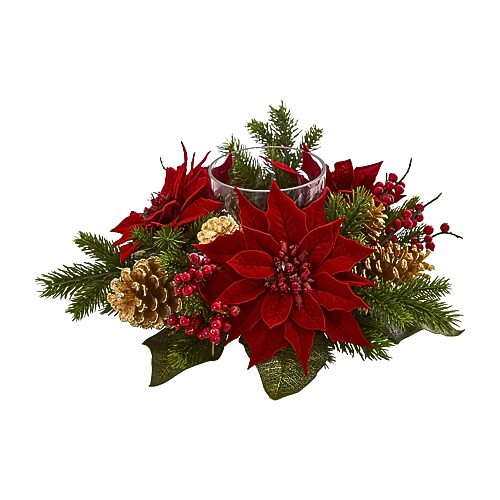 Click here for Nearly Natural Poinsettia; Berry And Golden Pineco... prices