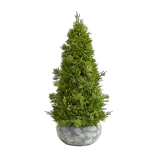 Nearly Natural 18 Cypress Cone In Decorative Planter Christmas Tree  One Size  Green