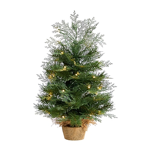 Artificial Christmas Tree in Burlap Base with 35 Warm Led Lights  2 - Green