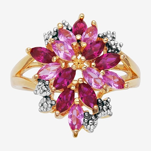 Click here for 14K Gold over Silver Lab-Created Gemstone Flower R... prices