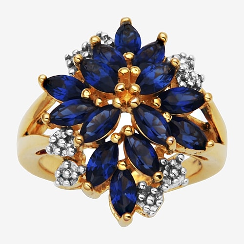 Click here for 14K Gold over Silver Lab-Created Gemstone Flower R... prices