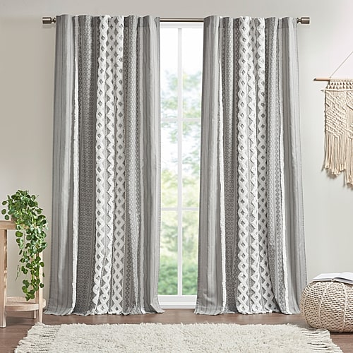 Click here for INK+IVY Imani Cotton Printed Tufted Rod Pocket Lig... prices