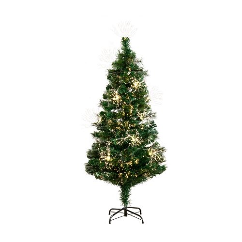 Nearly Natural Fiber Optic Faux 5 Foot Pre-Lit Pine Christmas Tree  One Size  Green