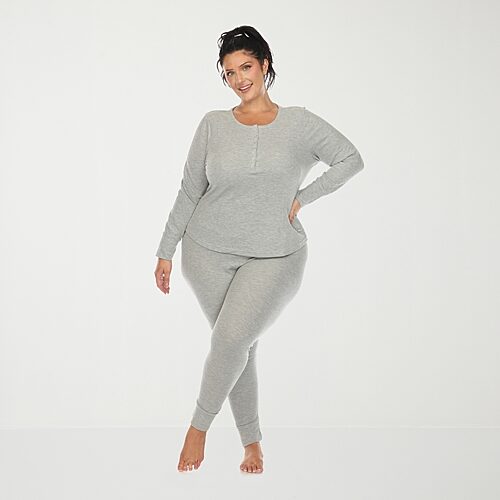 Click here for White Mark Plus Size Waffle Pajama Set - Light Gre... prices