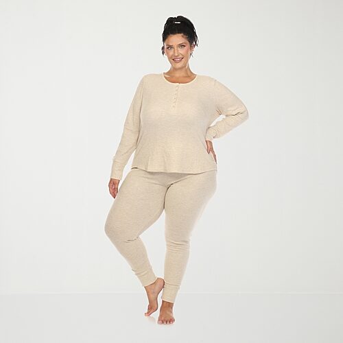Click here for White Mark Plus Size Waffle Pajama Set - Beige prices