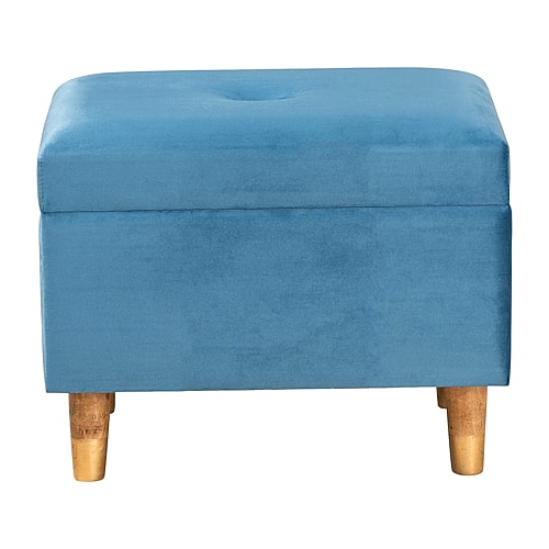 Baxton Studio Elias Modern and Contemporary Velvet Fabric Upholstered and Finished Wood Storage Ottoman - Blue  Oak