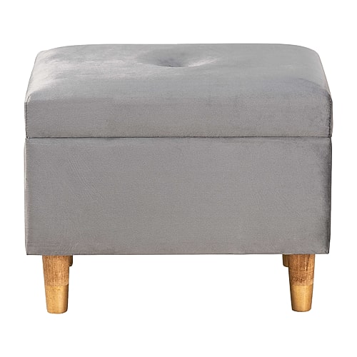 Baxton Studio Elias Modern and Contemporary Velvet Fabric Upholstered and Finished Wood Storage Ottoman - Gray  Oak