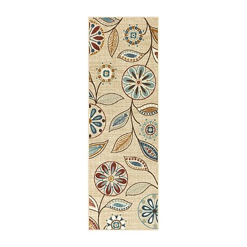 Maples Modern Floral Collection Washable Skid Resistant Indoor Rectangular Runner  One Size  Beige