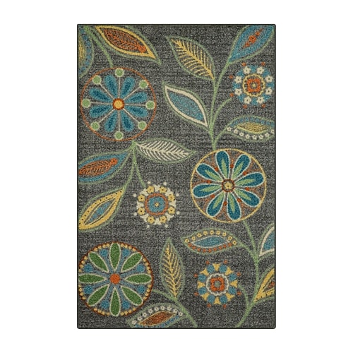 Maples Modern Floral Collection Washable Skid Resistant Indoor Rectangular Accent Rug  One Size  Gray