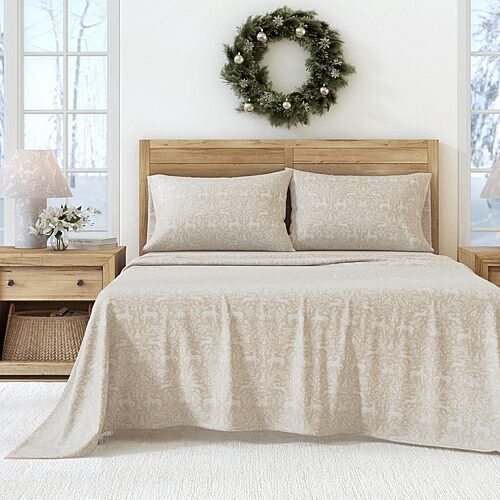 Click here for Linery 100 Turkish Cotton Holiday Flannel Sheet Se... prices