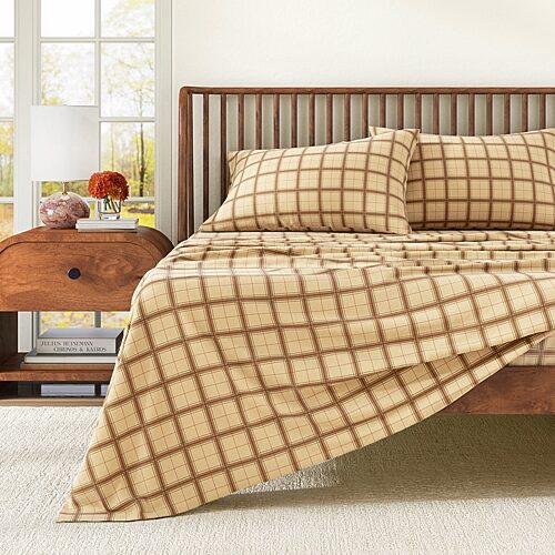 Linery 100 Turkish Cotton Plaid Flannel Sheet Set  One Size  Green